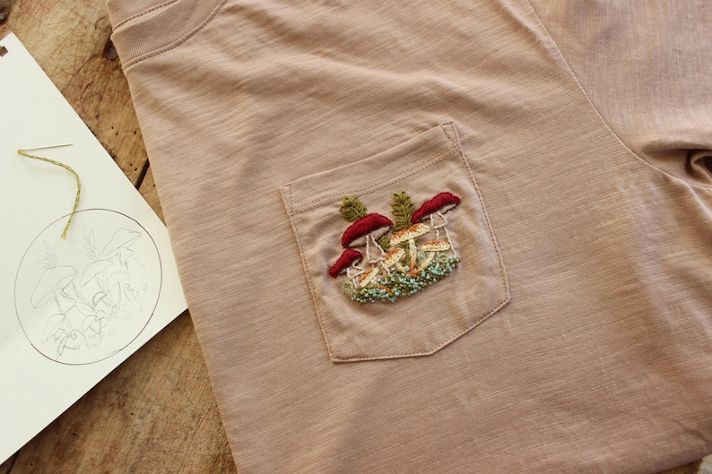 Custom Hand Embroidered Pocket T Shirt - Etsy