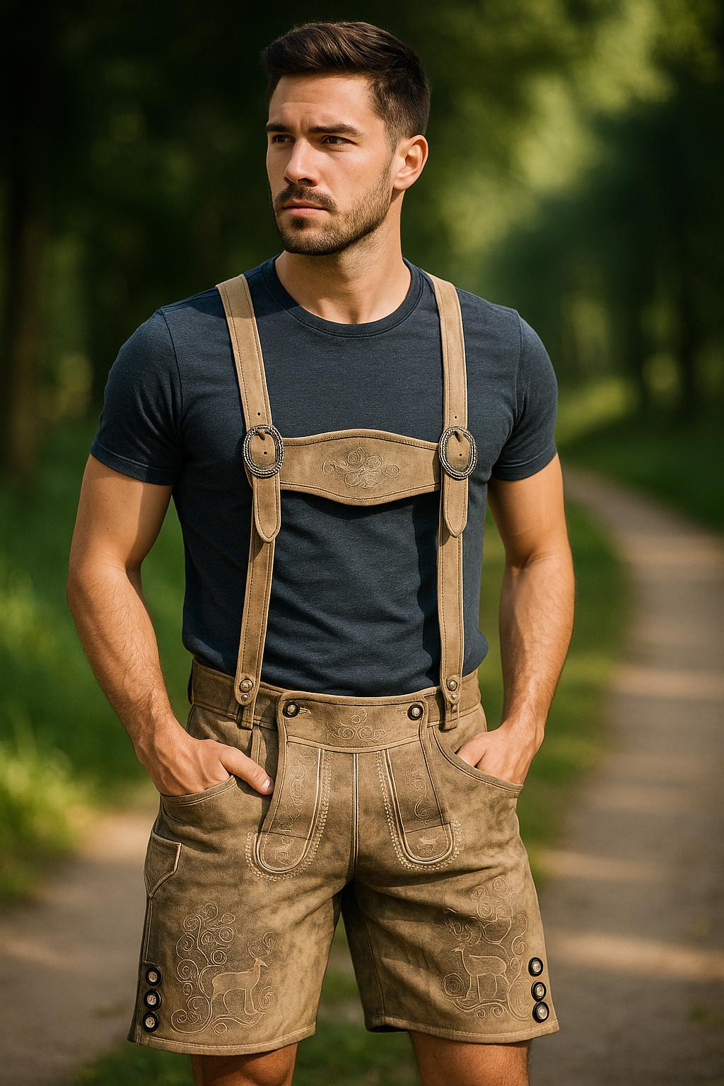 Men's Bavarian Lederhosen Shorts - Traditional German Suede Shorts for ...