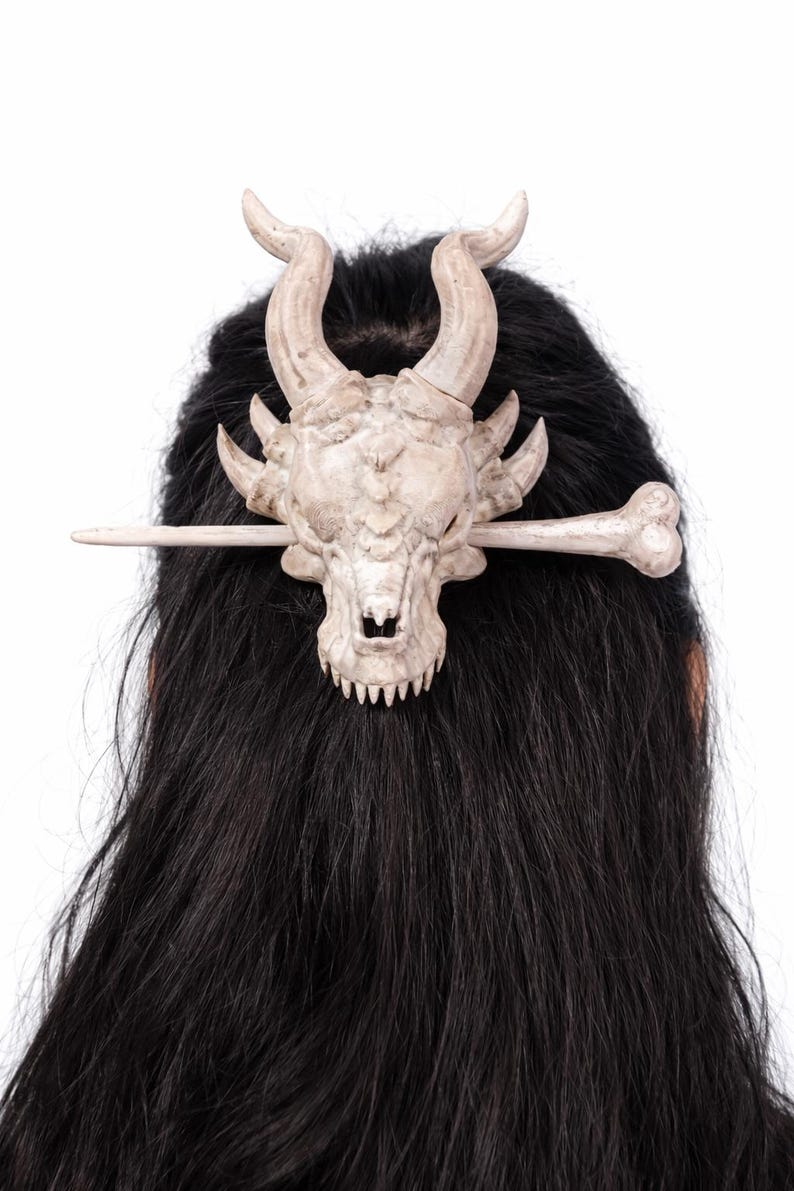 Dragon Skull Hair Pin – Gothic Fantasy Bone Clip for Cosplay, LARP ...