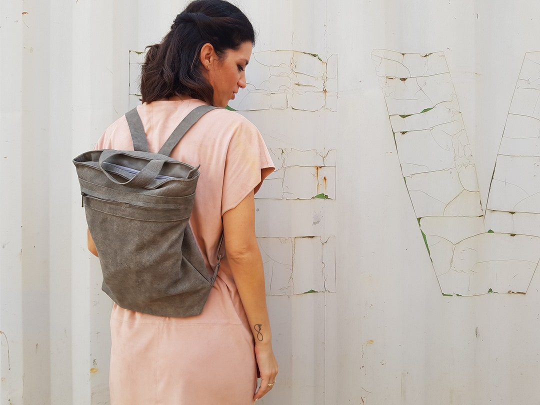 Gray Soft Italian Leather Backpack for Women 13 Laptop - Etsy
