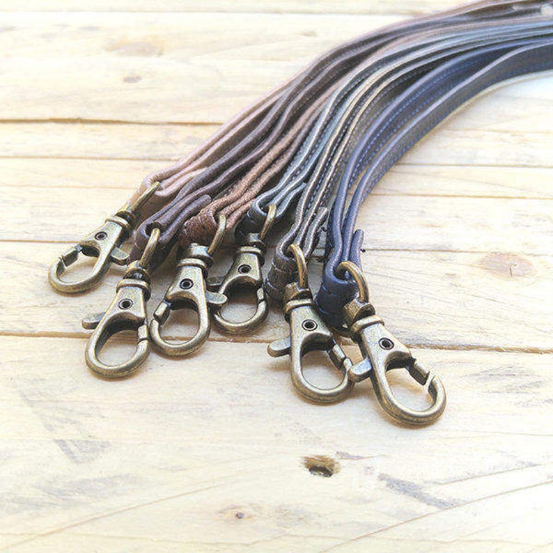 Grey leather lanyard neck keychain office gifts for | Etsy