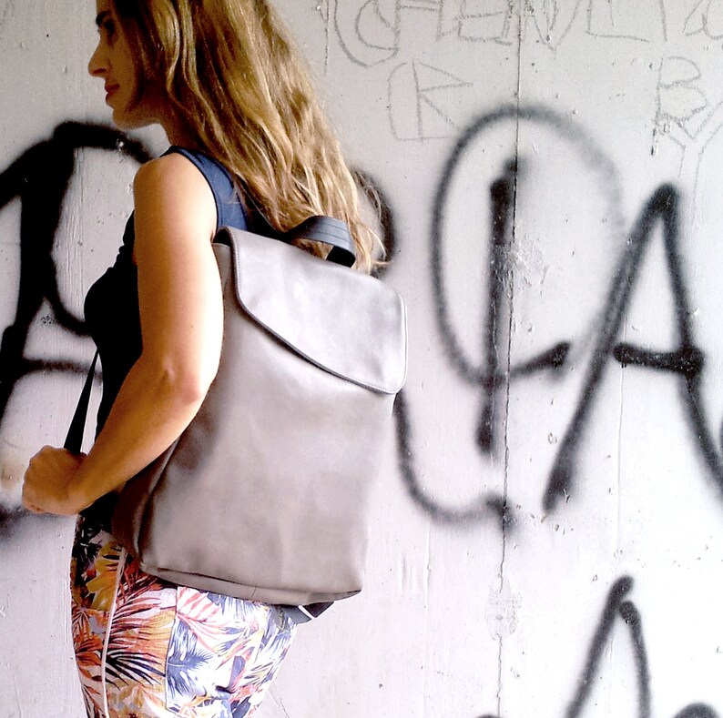 Gray Backpack Purse, Women Laptop Backpack, Vegan Leather Backpack ...