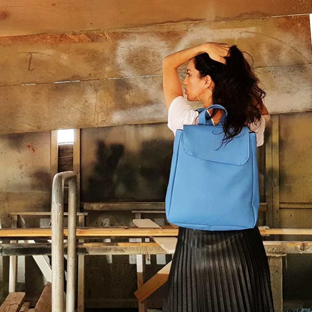 Pale Blue Vegan Leather Backpack Purse for Laptop Travel - Etsy