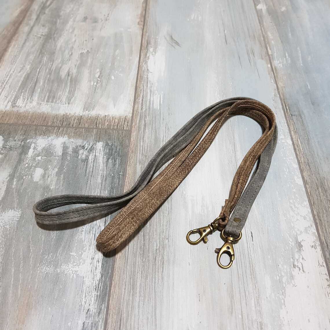 Grey leather lanyard neck keychain office gifts for | Etsy