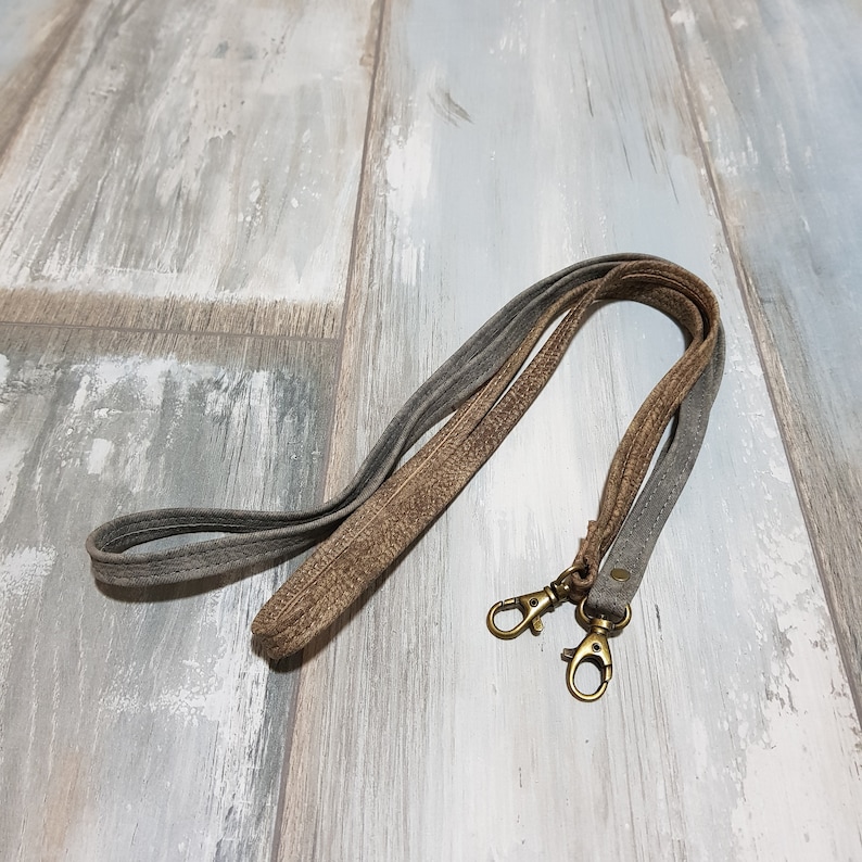 Grey Leather Lanyard, Neck Keychain, Office Gifts for Coworker, Leather ...