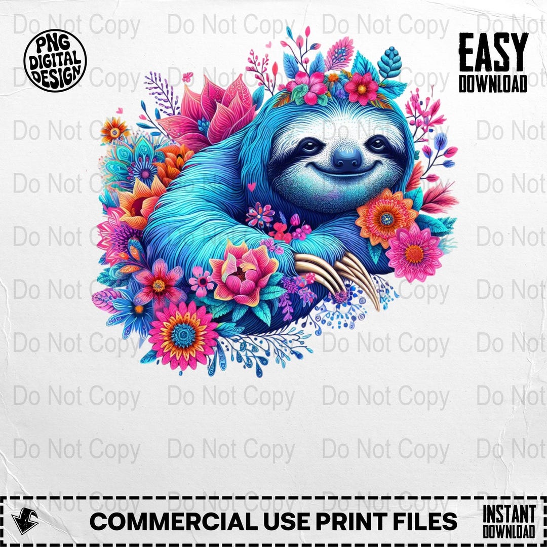 Sloth PNG, Floral Sloth Clipart, Cute Sloth, Flower Png, Sublimation ...