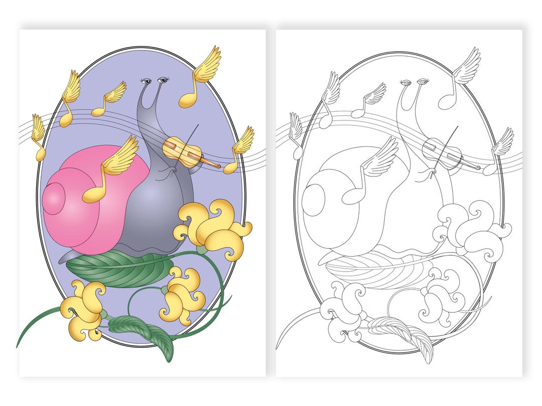 Musical Snail Colour-in Page, Colour Ritual and Colour Guide - Etsy