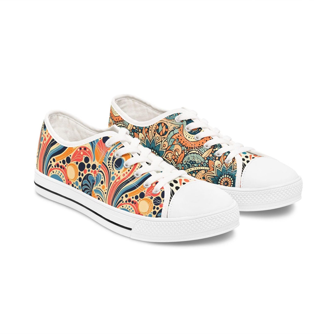 Colorful Floral Low Top Sneakers, Trendy Casual Sneakers, Unique ...