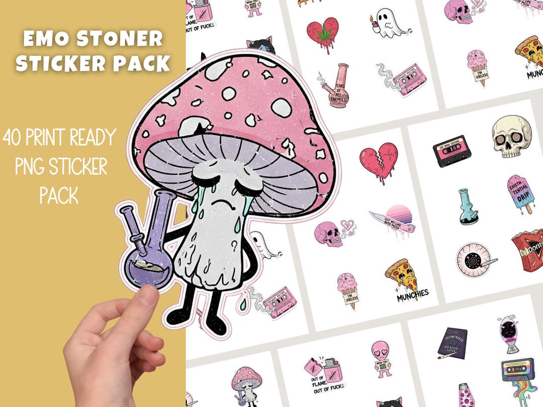 Emo Stoner Digital Sticker Pack, Cannabis Design, 300 DPI, Transparent ...