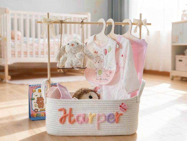 Custom Name Baby Basket Set: Nursery Decor With Swing & Hanger - Etsy