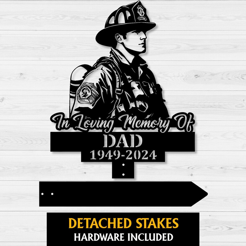 Personalized Firefighter Memorial Garden Stake, in Loving Memory Grave ...