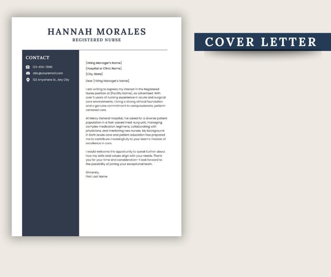 Modern Nurse Resume Template for Canva – Editable RN Resume + Cover ...
