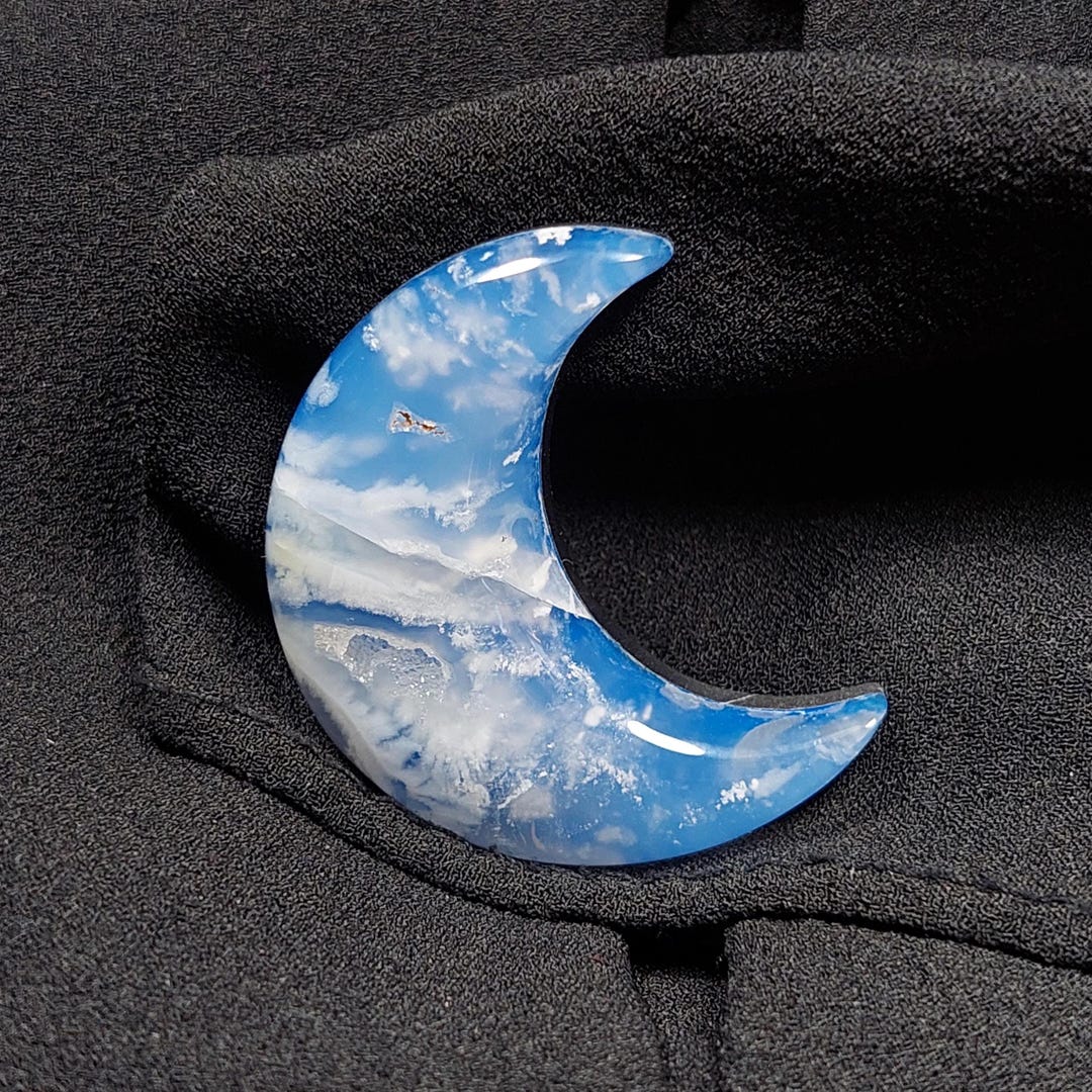 Blue Cloud Plume Agate Crescent Moon Cabochon | Sky Agate Doublet Stone ...