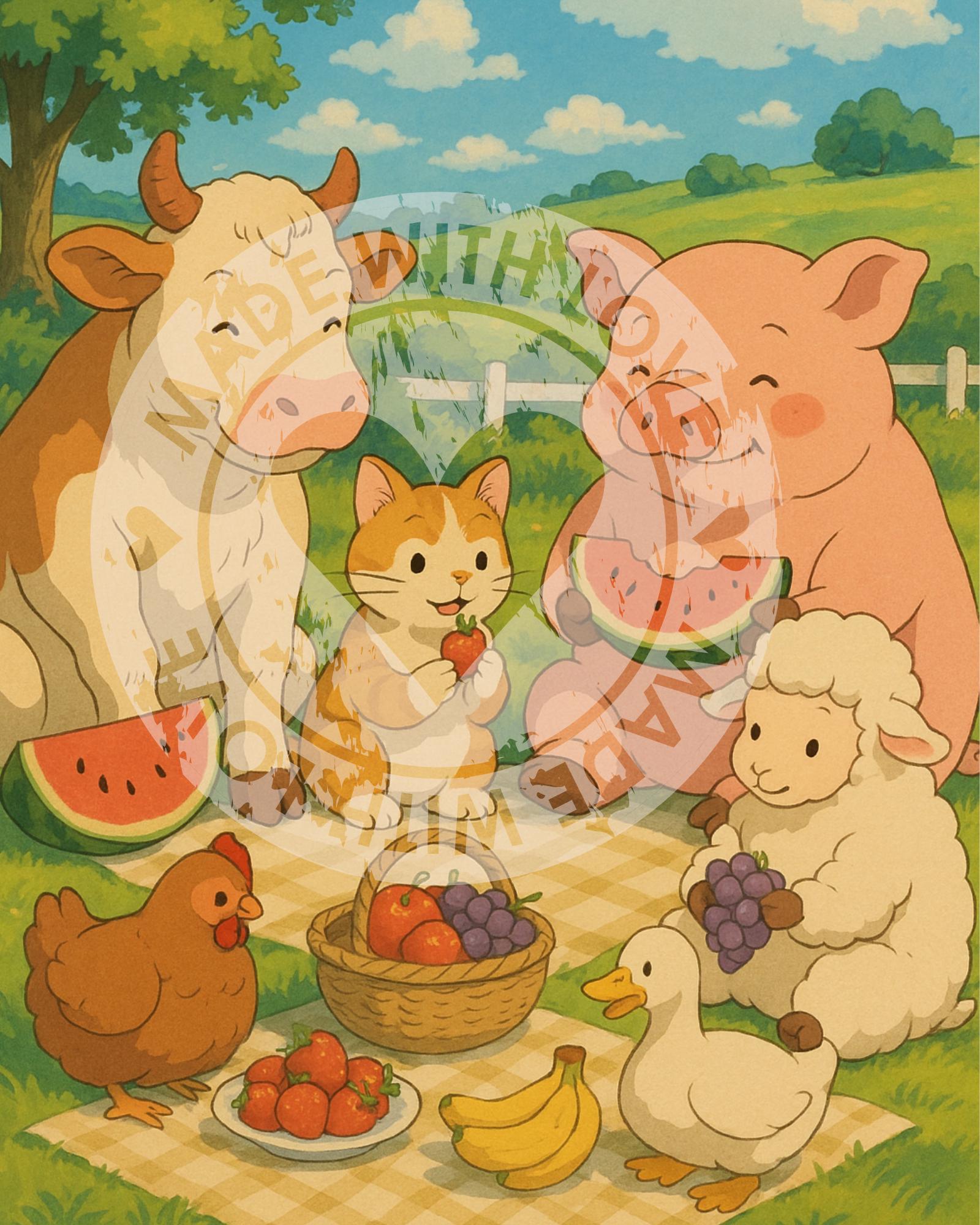 Cute Kawaii Farm Animal Picnic Instant Digital Download | Unique Farm ...