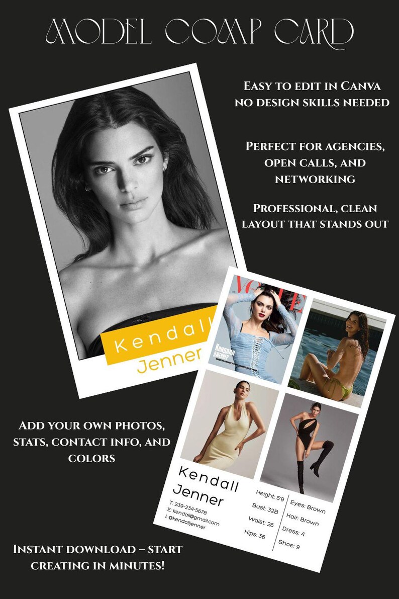 MODEL COMP CARD Template, Modeling Comp Card, Comp Card for Models ...