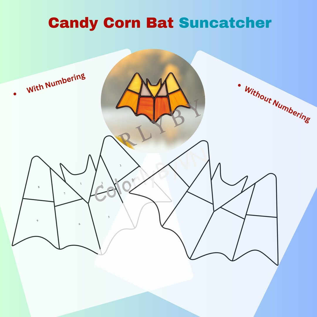 Candy Corn Stained Glass Pattern With Bat Wings: Halloween Suncatcher ...