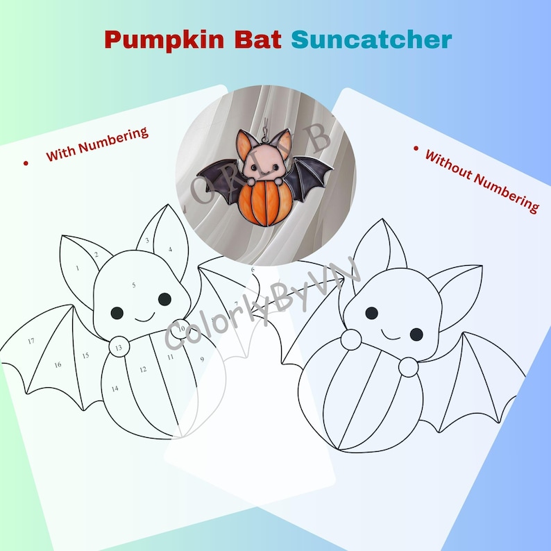 Pumpkin Bat Stained Glass Pattern: Halloween Suncatcher Template (PDF ...