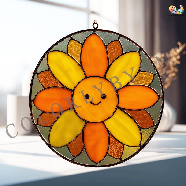 Sunny Flower Stained Glass Pattern: Sunflower Suncatcher Template, Diy ...