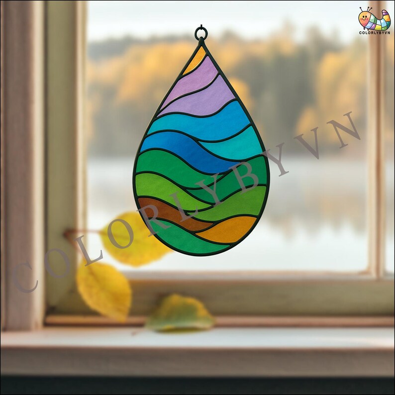Teardrop Stained Glass Pattern: Hill and Valley Landscape Suncatcher ...
