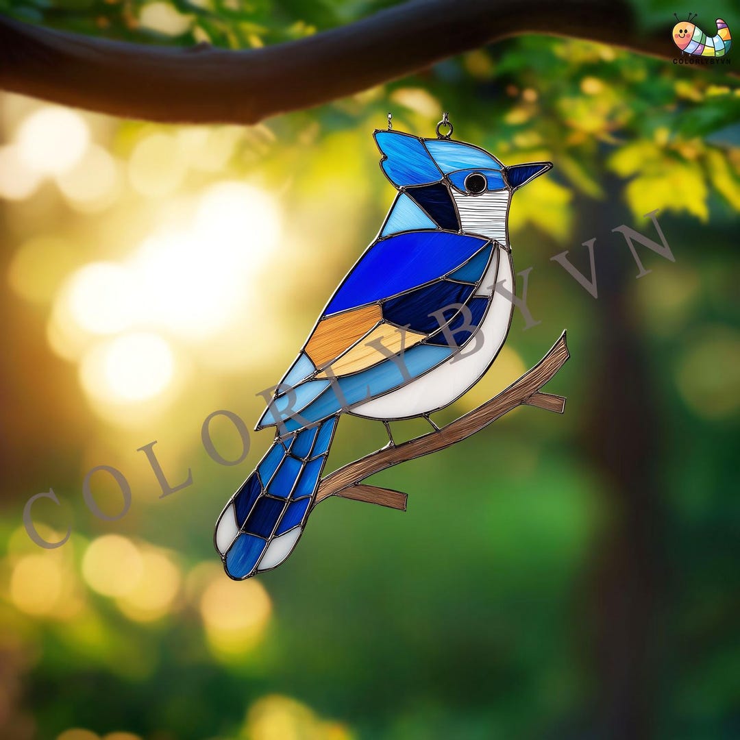 Blue Bird Suncatcher Stained Glass Pattern, DIY Window Hanging Template ...