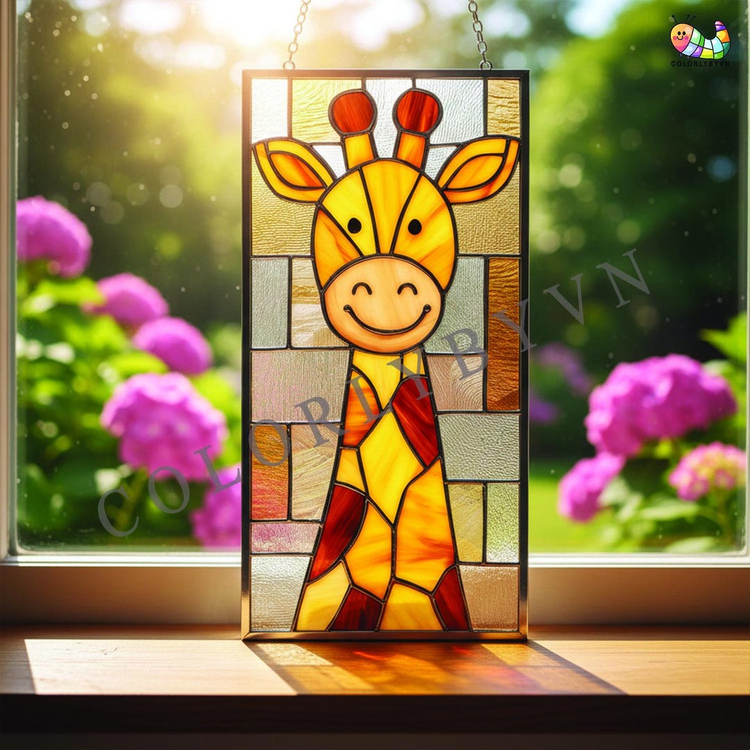 Cute Giraffe Stained Glass Pattern, Smiling Giraffe Suncatcher Template ...