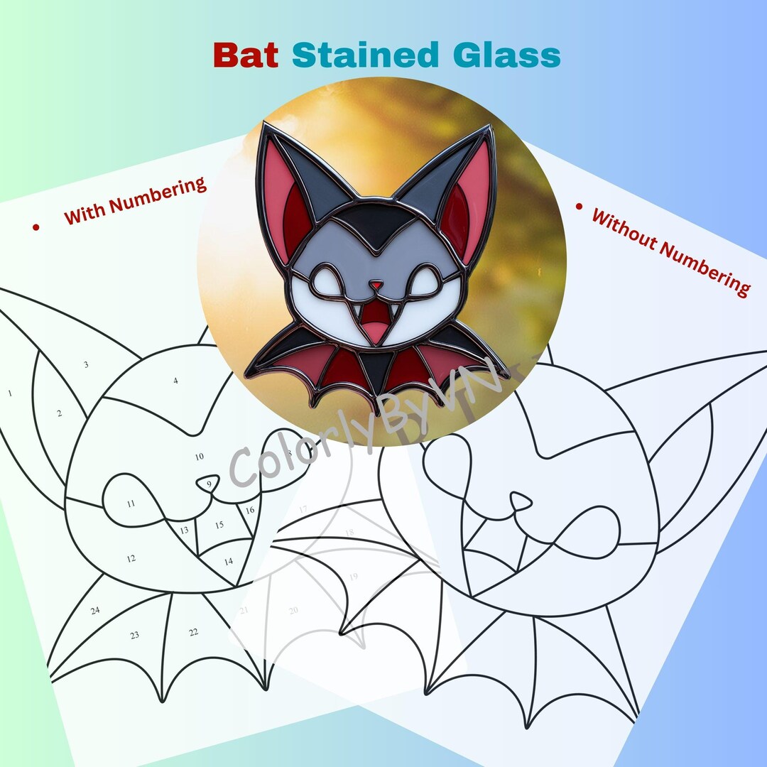 Bat Stained Glass Pattern: Spooky Halloween Suncatcher Template ...