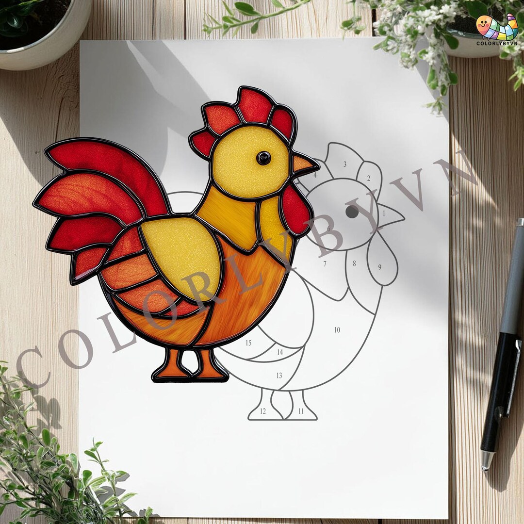 Rooster Stained Glass Pattern, Chicken Suncatcher Template, Farm Animal ...