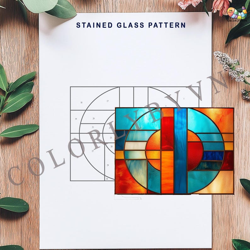 Abstract Geometric Stained Glass Panel Pattern PDF, Modern Circle and ...