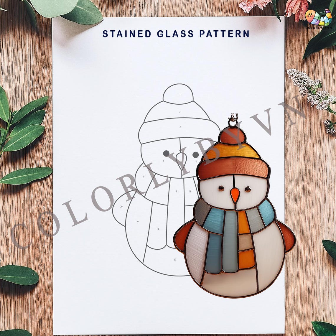 Snowman Stained Glass Pattern, Christmas Suncatcher Template, Winter ...