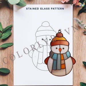 Snowman Stained Glass Pattern, Christmas Suncatcher Template, Winter ...