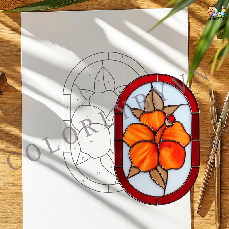 Hibiscus Stained Glass Pattern, Tropical Floral Suncatcher Template ...