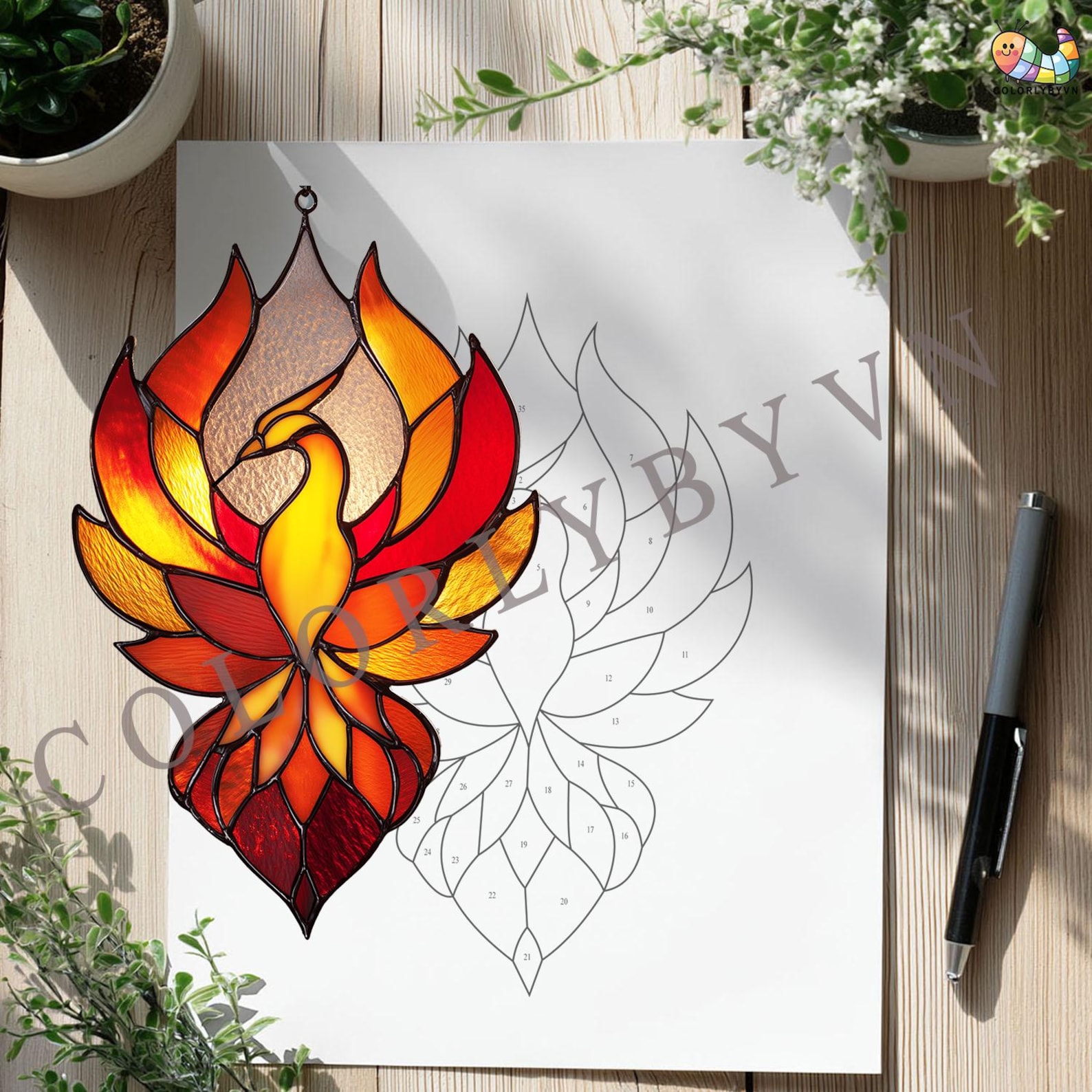 Phoenix Stained Glass Pattern, Mythical Creature Diy Glass Art, Fire ...