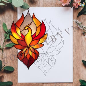 Phoenix Stained Glass Pattern, Mythical Creature Diy Glass Art, Fire ...