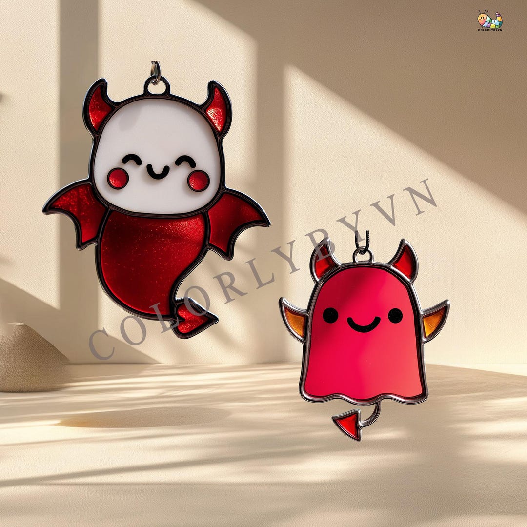 Cute Little Devil Stained Glass Pattern, Halloween Suncatcher Template ...
