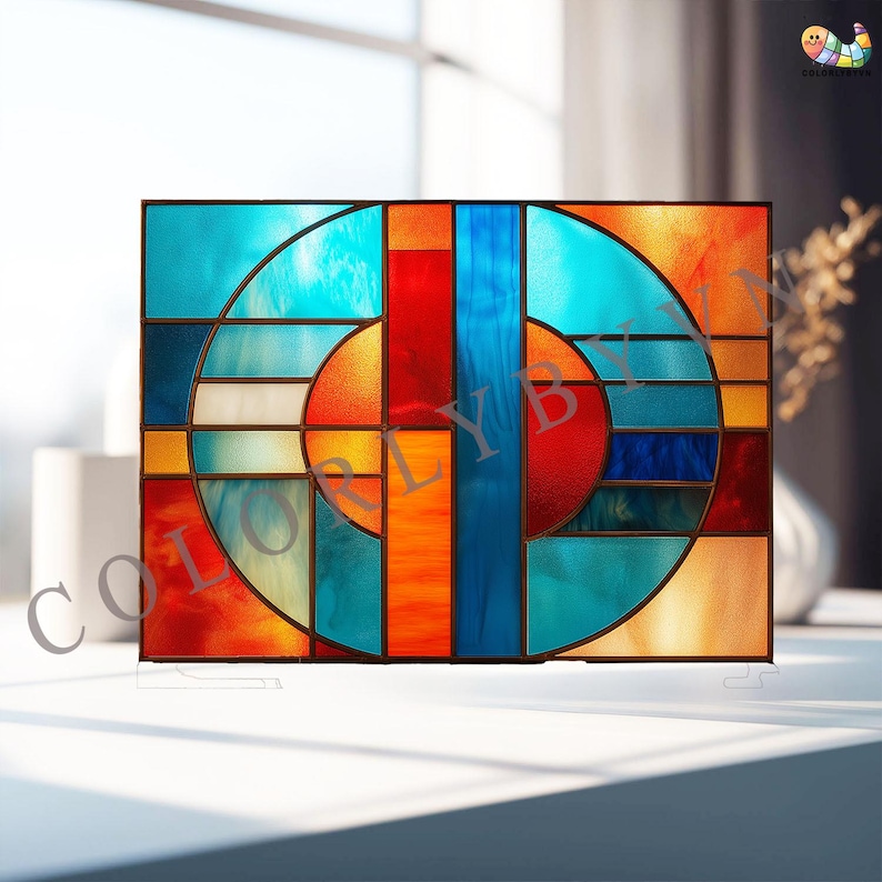 Abstract Geometric Stained Glass Pattern, Modern DIY Window Panel ...