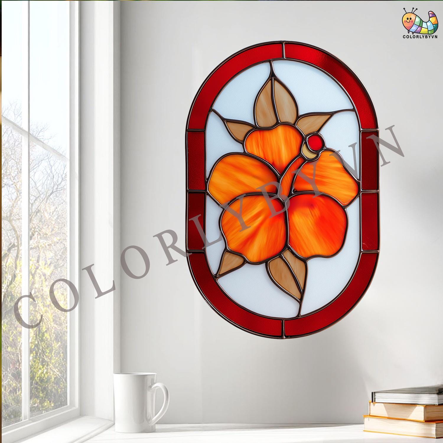 Hibiscus Stained Glass Pattern, Tropical Floral Suncatcher Template ...