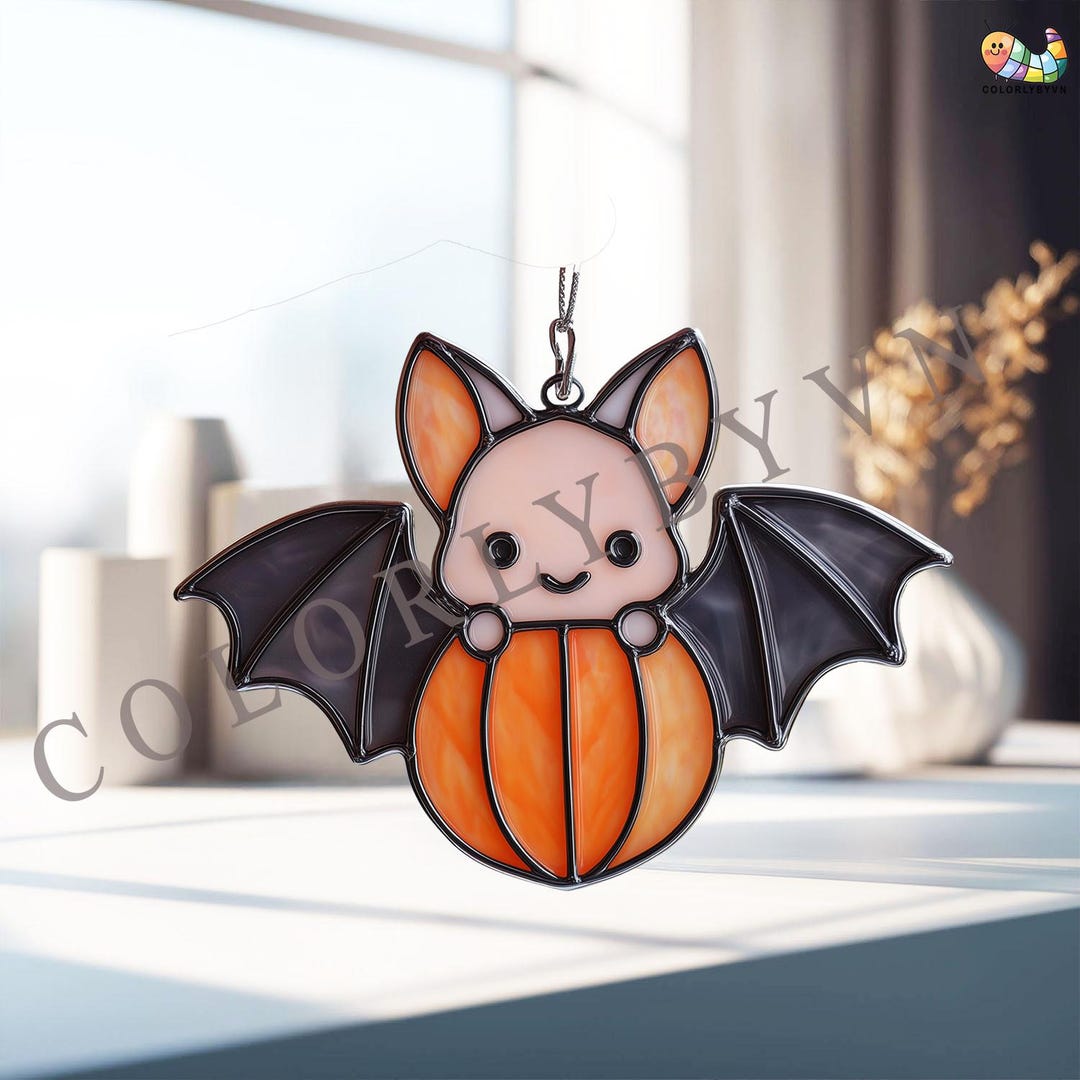 Pumpkin Bat Stained Glass Pattern: Halloween Suncatcher Template (PDF ...
