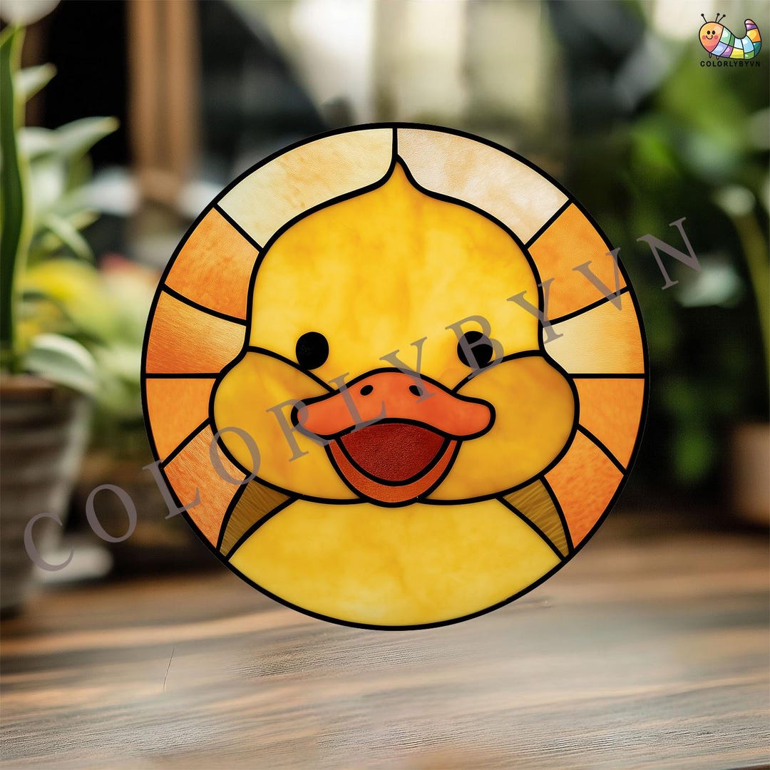 Duck Stained Glass Pattern, Cute Round Duckling Suncatcher Design ...