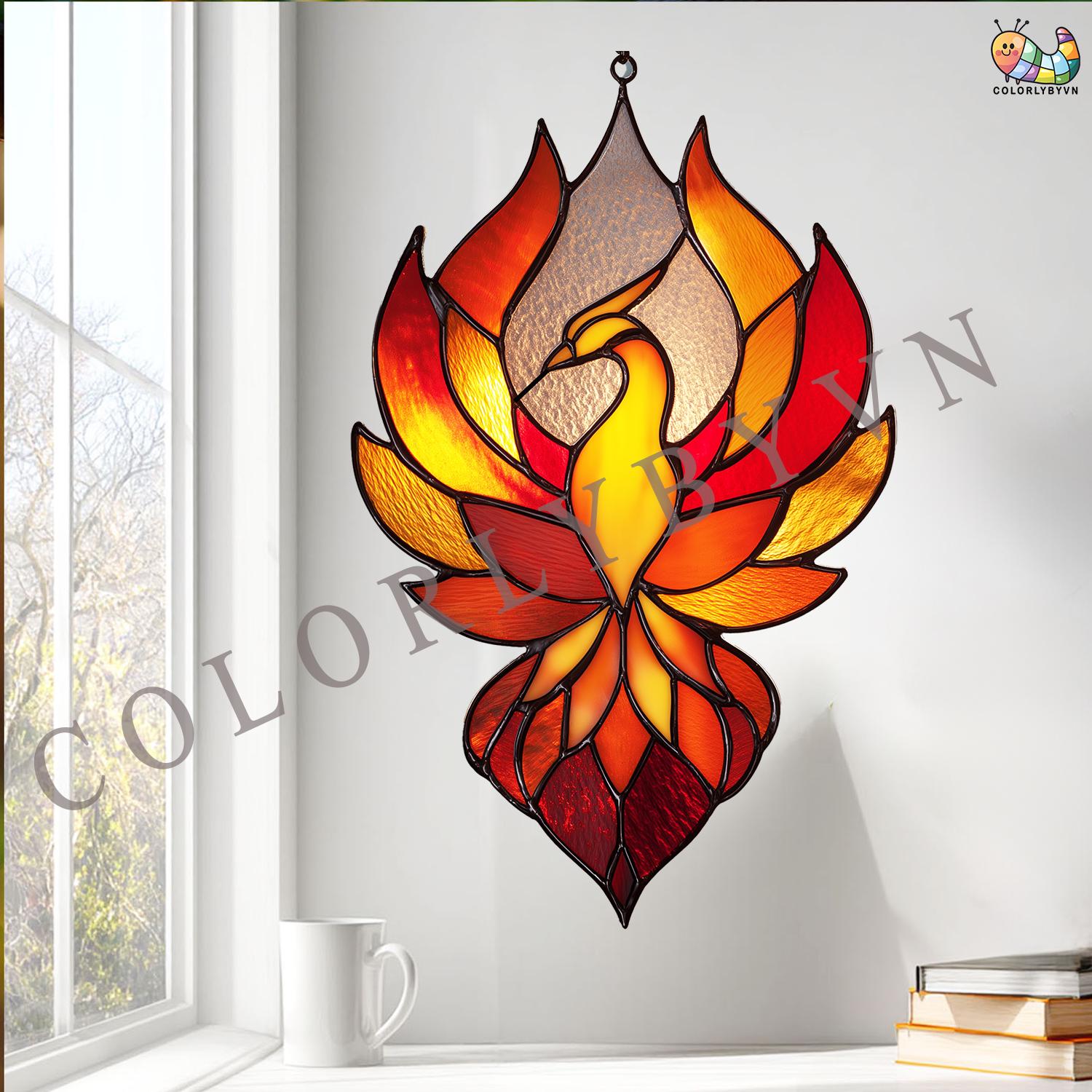 Phoenix Stained Glass Pattern, Mythical Creature Diy Glass Art, Fire ...