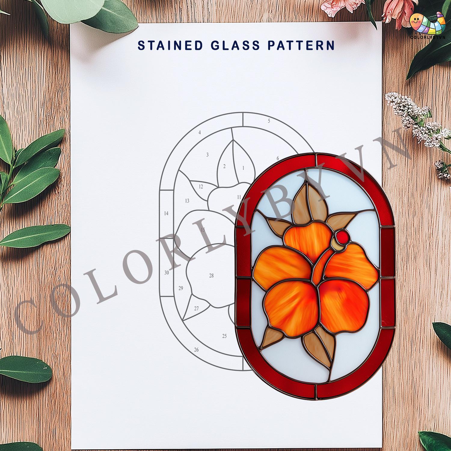 Hibiscus Stained Glass Pattern, Tropical Floral Suncatcher Template ...