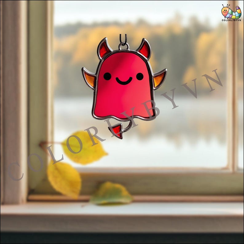 Cute Little Devil Stained Glass Pattern, Halloween Suncatcher Template ...