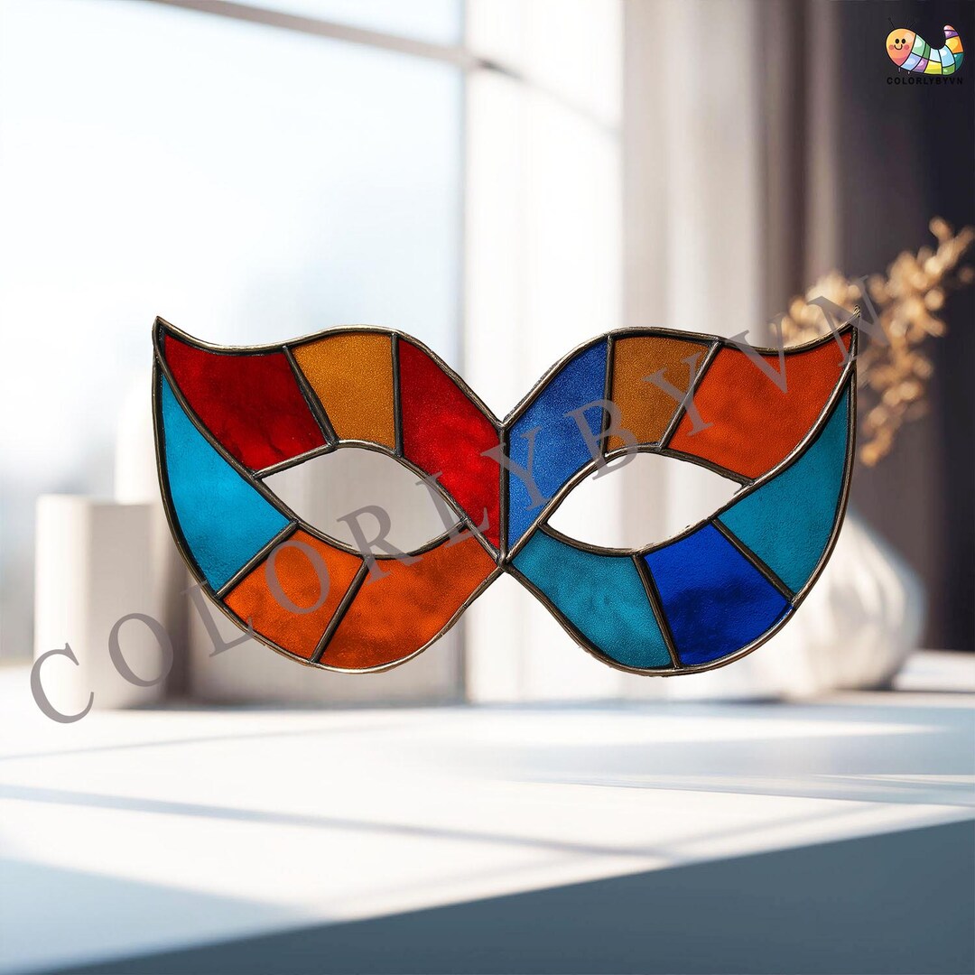 Masquerade Mask Stained Glass Pattern: Carnival Suncatcher Template ...