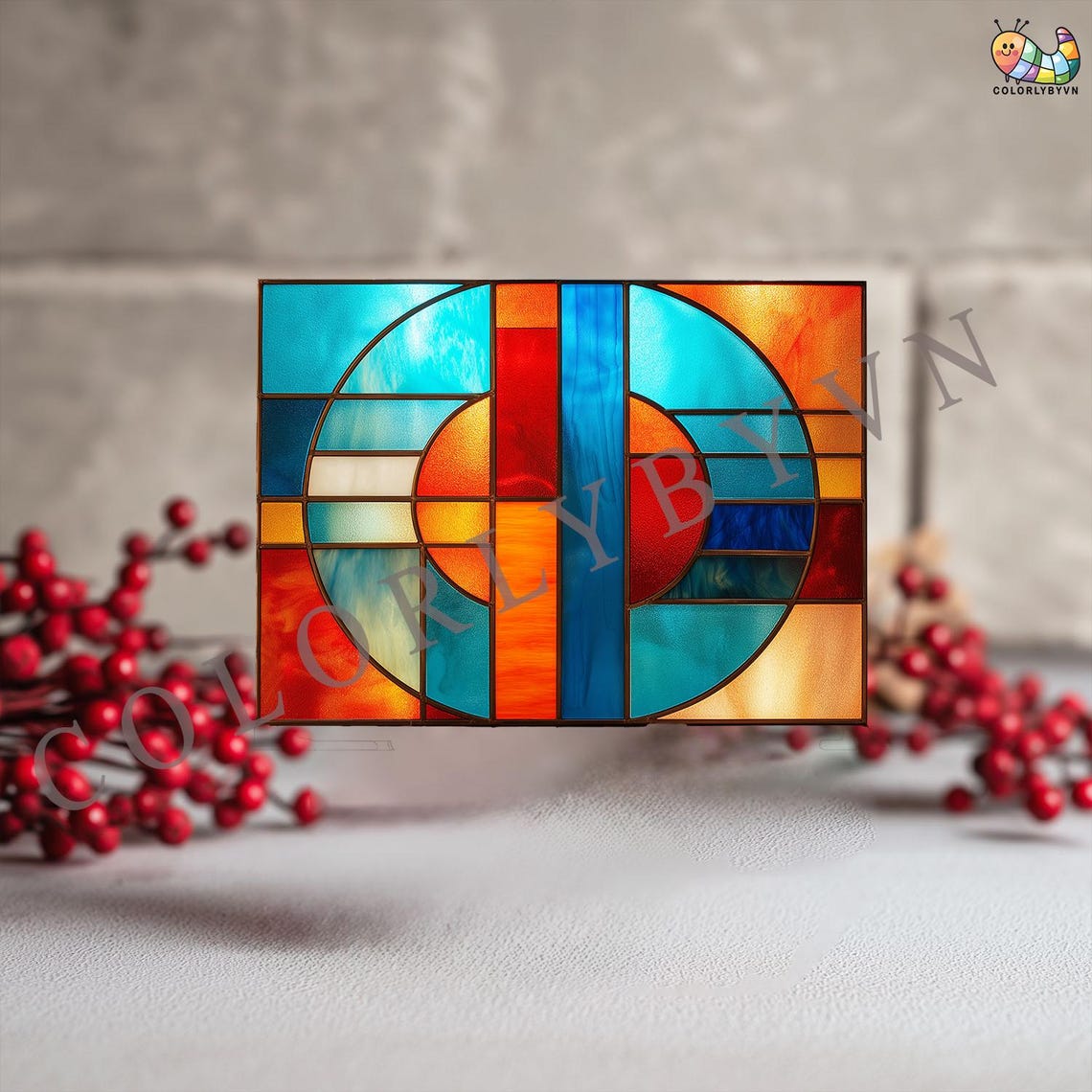Abstract Geometric Stained Glass Panel Pattern PDF, Modern Circle and ...