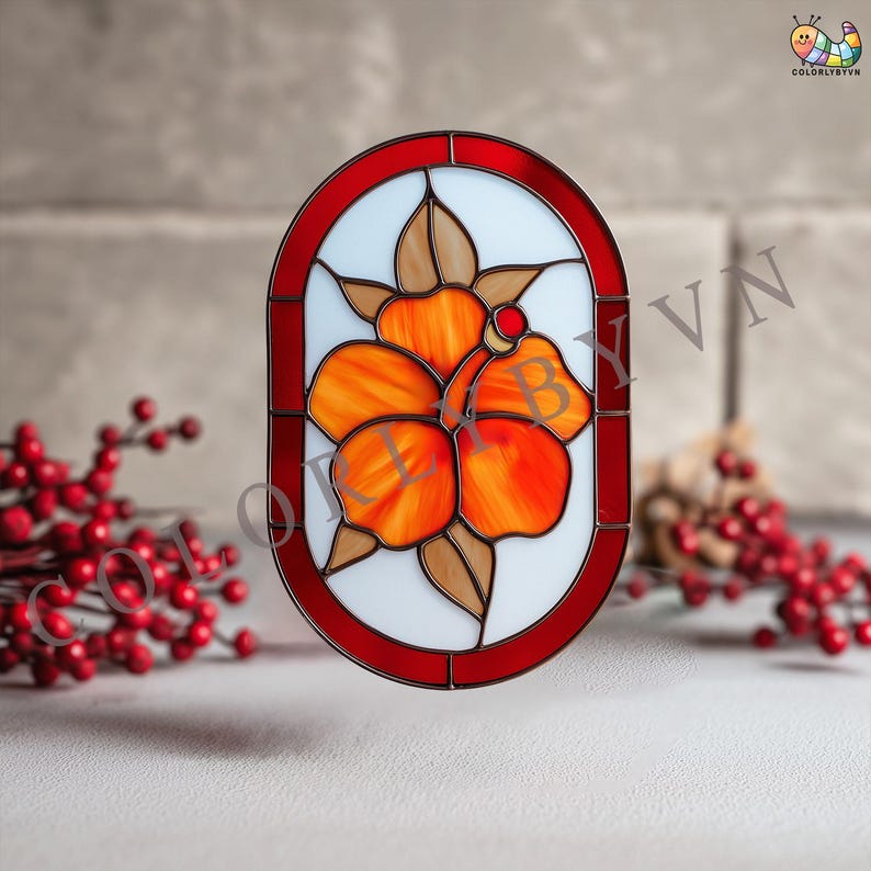 Hibiscus Stained Glass Pattern, Tropical Floral Suncatcher Template ...