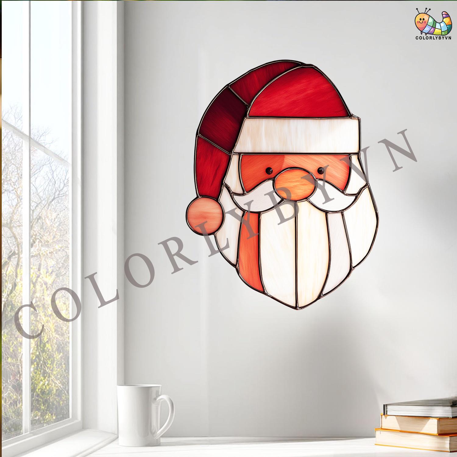 Santa Claus Stained Glass Pattern: Christmas Suncatcher Design (PDF ...