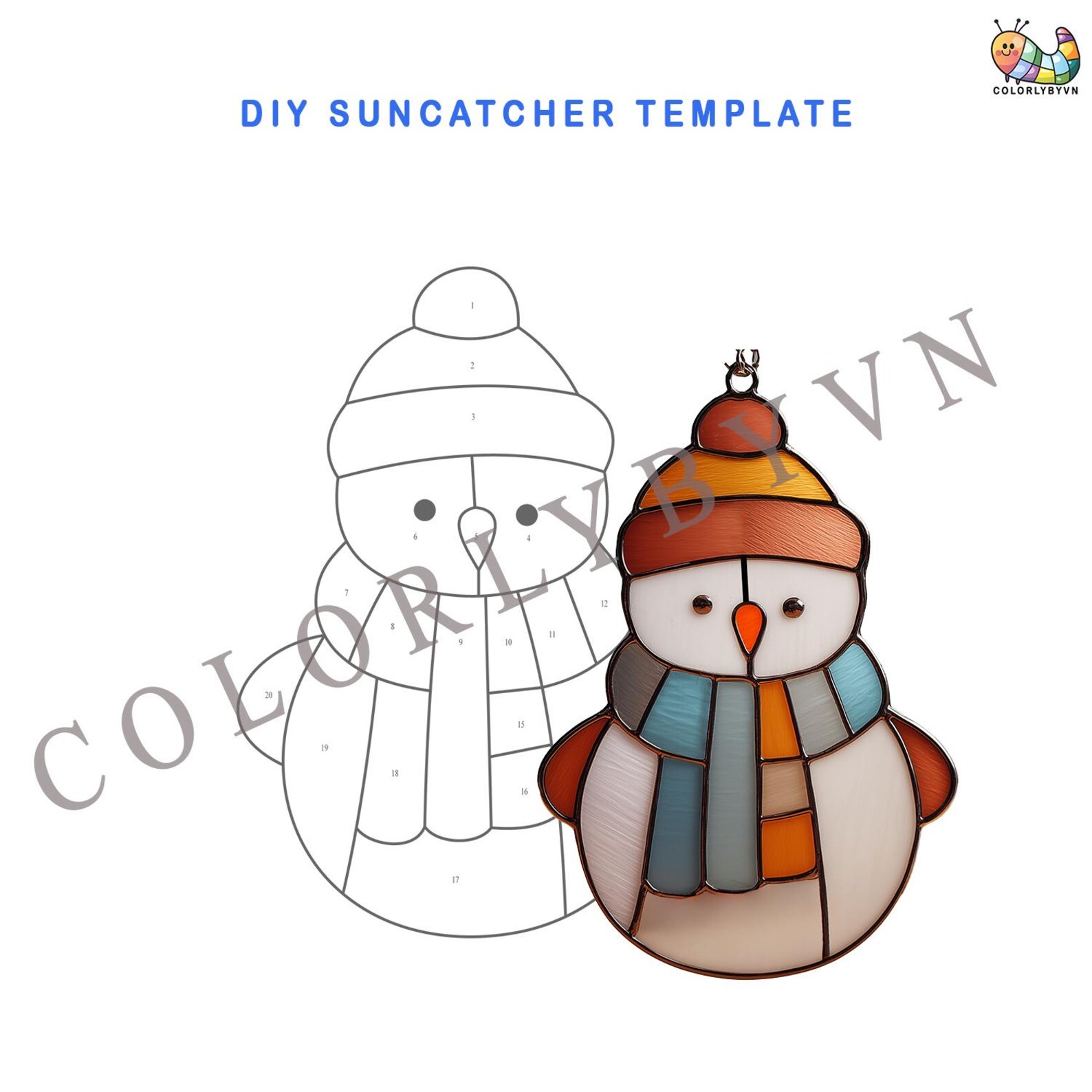 Snowman Stained Glass Pattern, Christmas Suncatcher Template, Winter ...