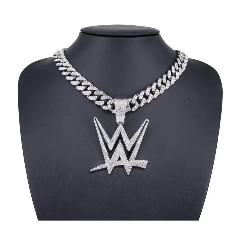 WWE Gem Chain 24" Iced Out Pendant Necklace Gold Silver Wrestling Fan ...