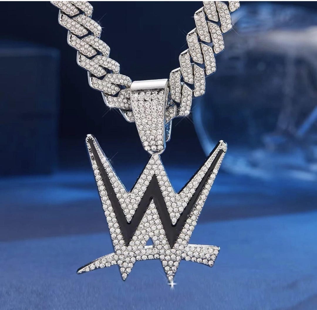 WWE Gem Chain 24" Iced Out Pendant Necklace Gold Silver Wrestling Fan ...