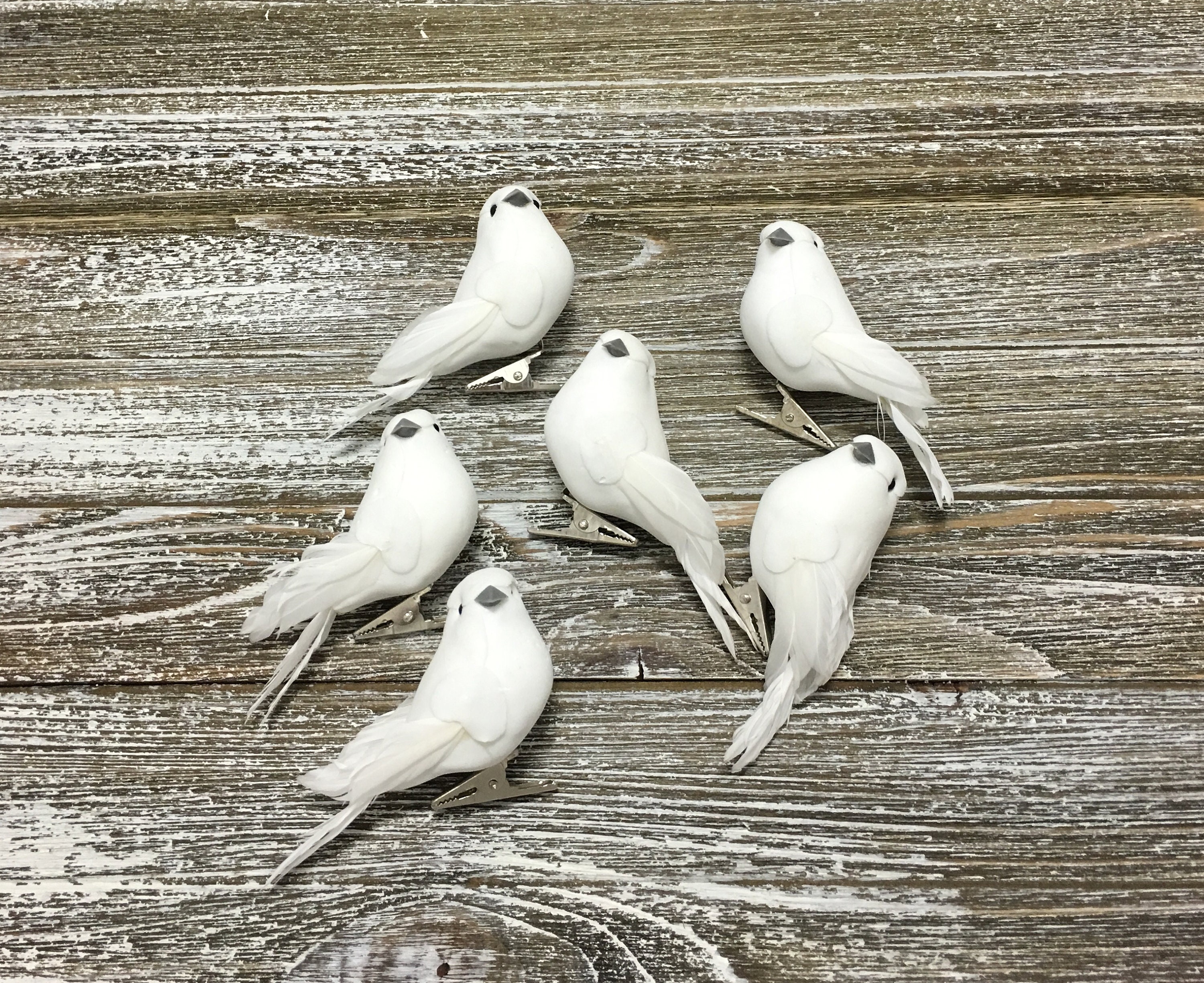 6 Decorative Artificial WHITE DOVE Birds On CLIPS Craft | Etsy