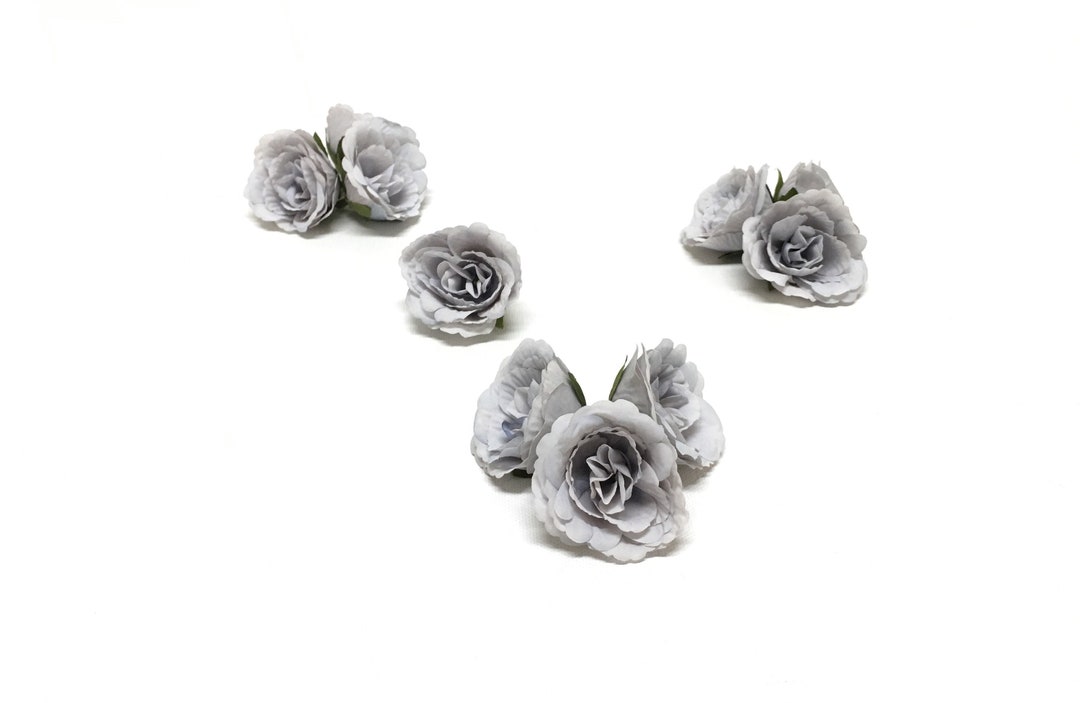 10 Artificial Miniature GRAY Ruffled Roses -artificial Flowers, Silk ...